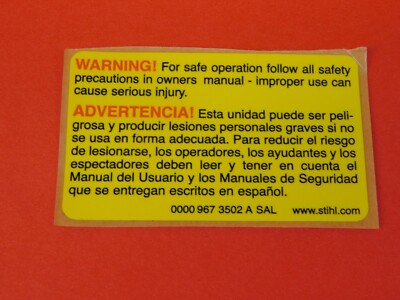 INSTRUCTION LABEL STICKER DECAL FOR STIHL # 0000 967 3502 --- BOX 6134 ...