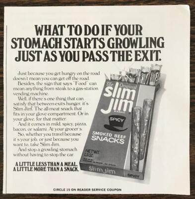 1976 Slim Jim Beef Snacks Ad When Your Stomach Growls Just As You Pass ...