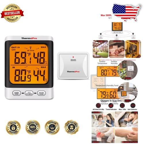 500ft Wireless Temperature Monitor - Cold-Resistant, LCD Display for ...