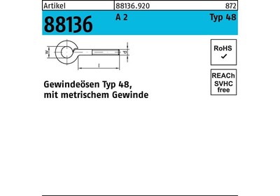 Reyher Gewindeöse R 88136 Typ 48 M 8 x 40 D 12 A 2 | eBay.de