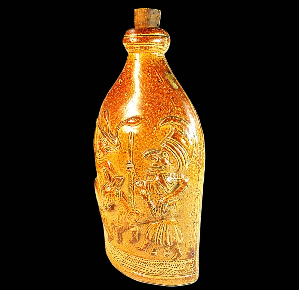 VERY RARE SALT GLAZED DOULTON & WATTS Mr PUNCH STONEWARE FLASK - Circa ...