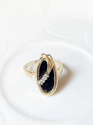 Vintage J.M. Fox Size 6.5 Black Onyx Diamond Gold Ring 14KP GTR Estate ...