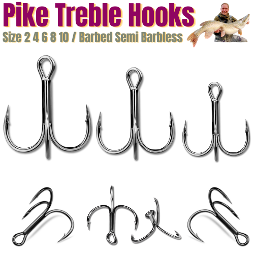 Treble Hooks Extra Strong for Pike & Zander – Sizes 2, 4, 6, 8, 10 - UK ...