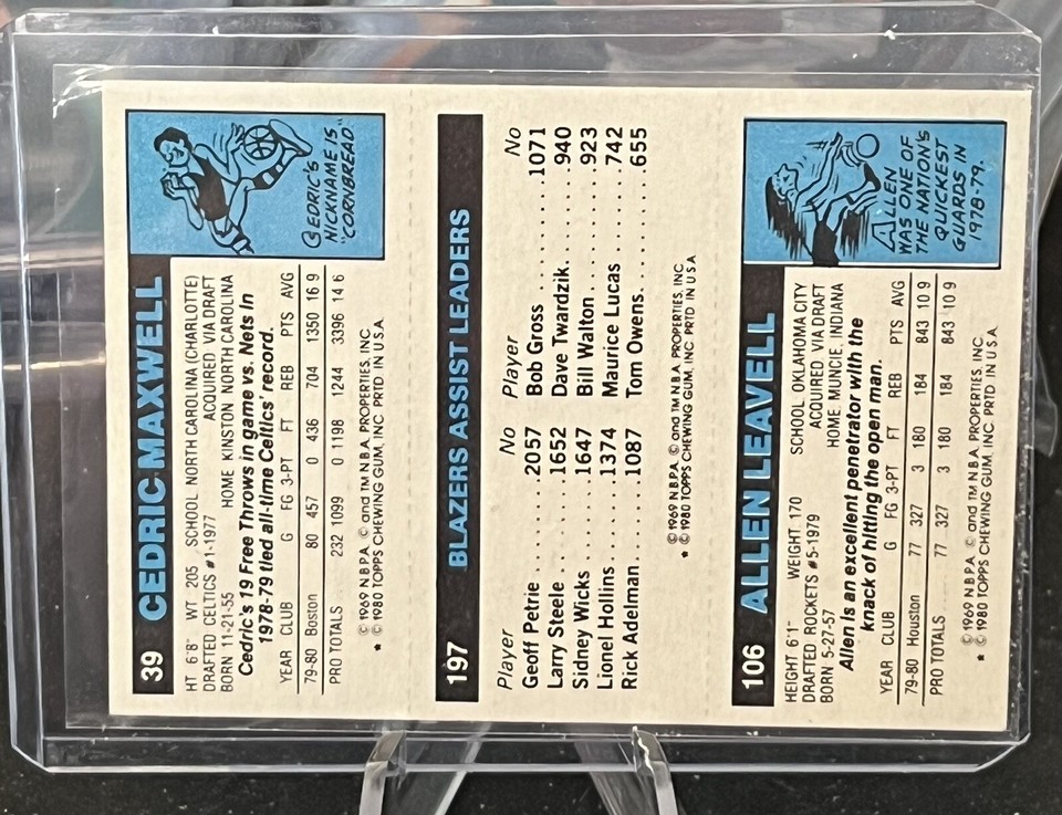 106 Allen leavell 197 Dave Twardzik 39 Cedric Maxwell 1980 81 Topps B4 ...