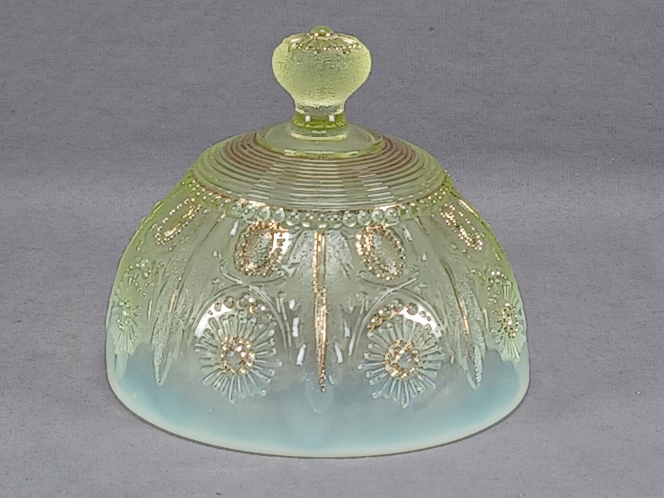 Northwood EAPG Jewel & Flower / Encore Vaseline Glass Butter Dish Top ...