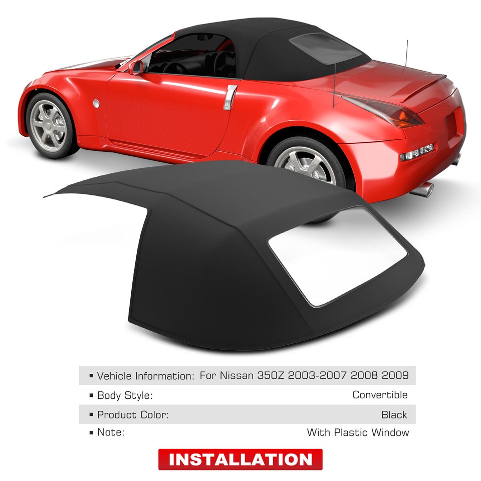 Black Convertible Soft Top & Plastic Window for Nissan 350Z Z33 2003 ...