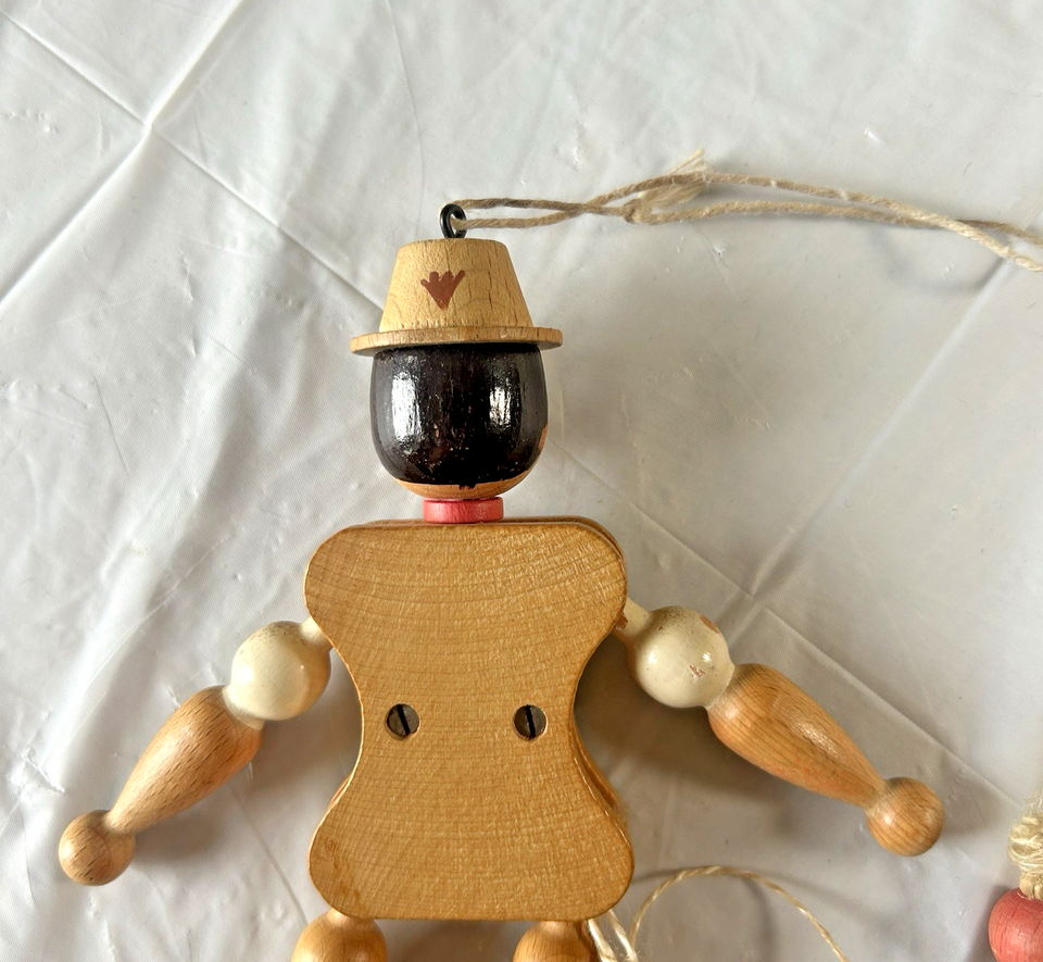Vintage Wooden Pull String Puppet Marionette Folk Art Articulated Toy ...