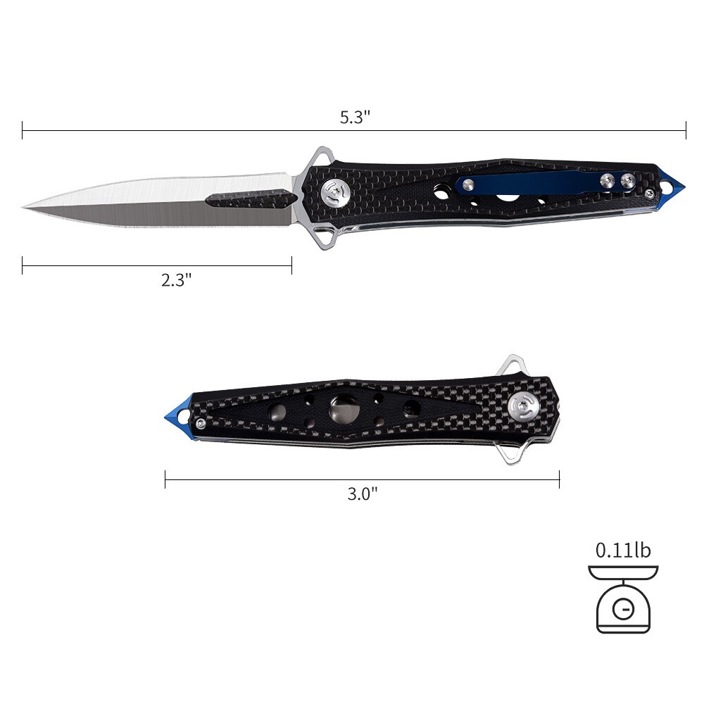 3 inch pocket Knife with Clip D2 blade Folding knife Carbon Fiber ...