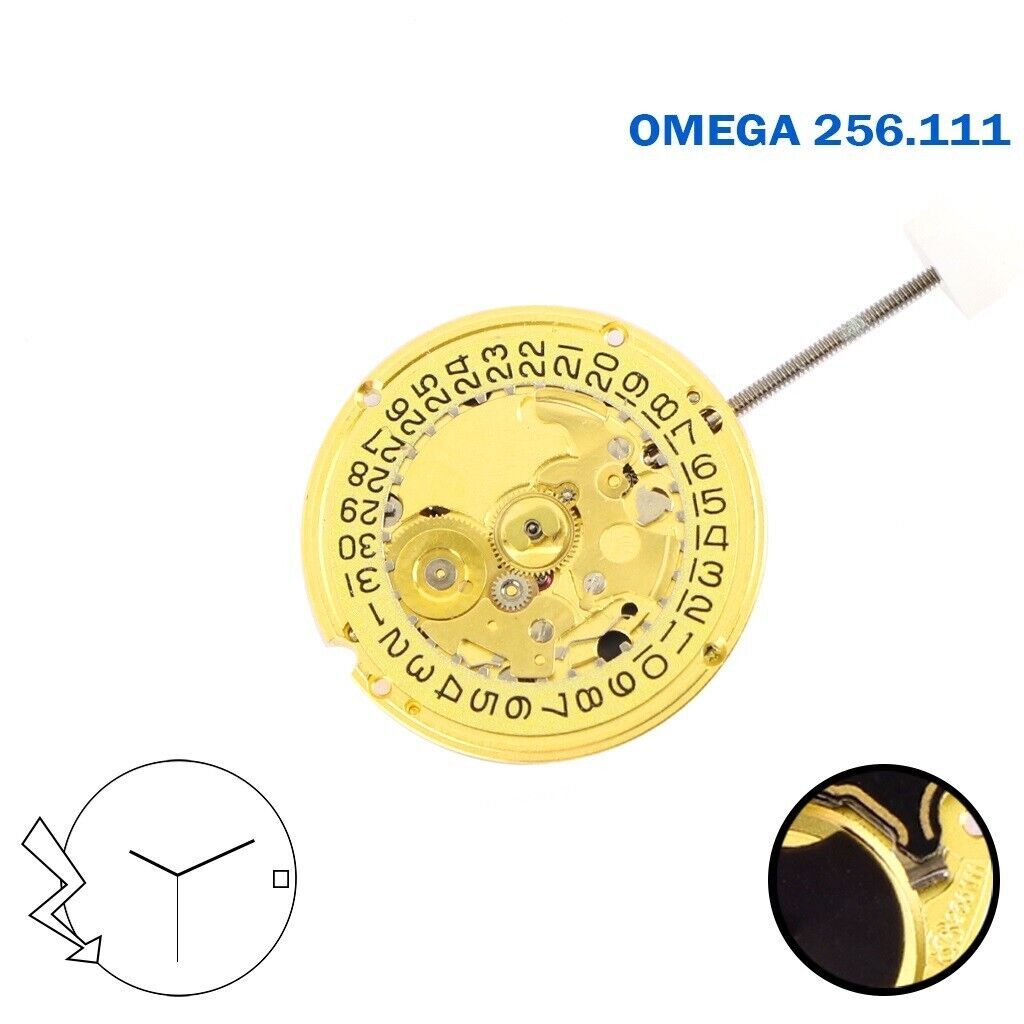 Eta 256.111 (Omega-Finish) Uhrwerk, goldene Datumsscheibe bei 3, 3 ...