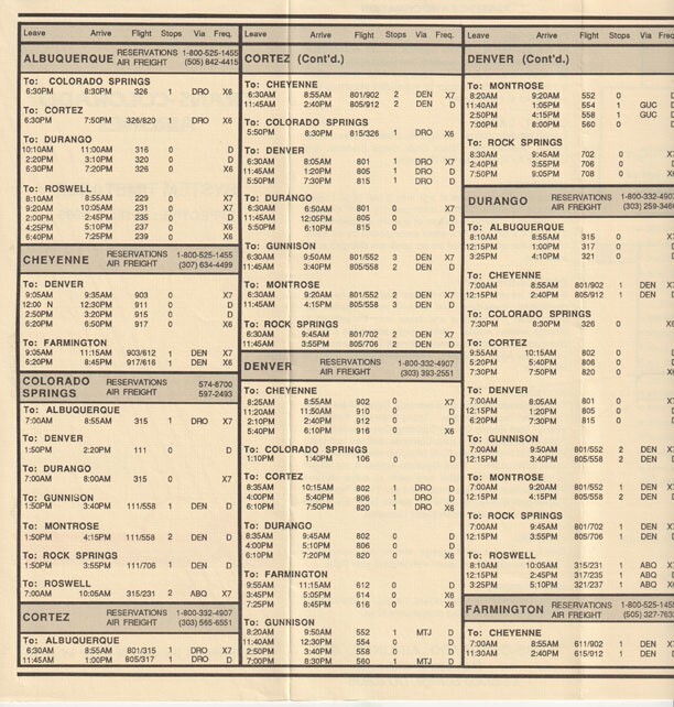 Trans-Colorado Airlines timetable 1986/04/07 | eBay