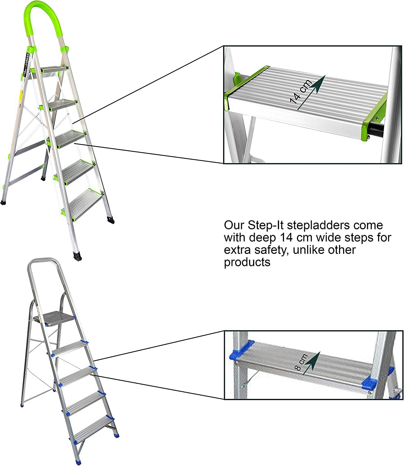 StepIt 5 Step Ladder - Portable Folding Five Step Ladders with Wide ...