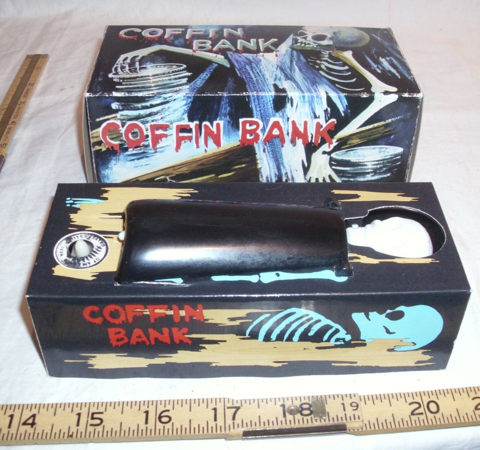 COFFIN BANK WIND UP ANIMATED SAVINGS BANK TOY NEW BOXED | eBay