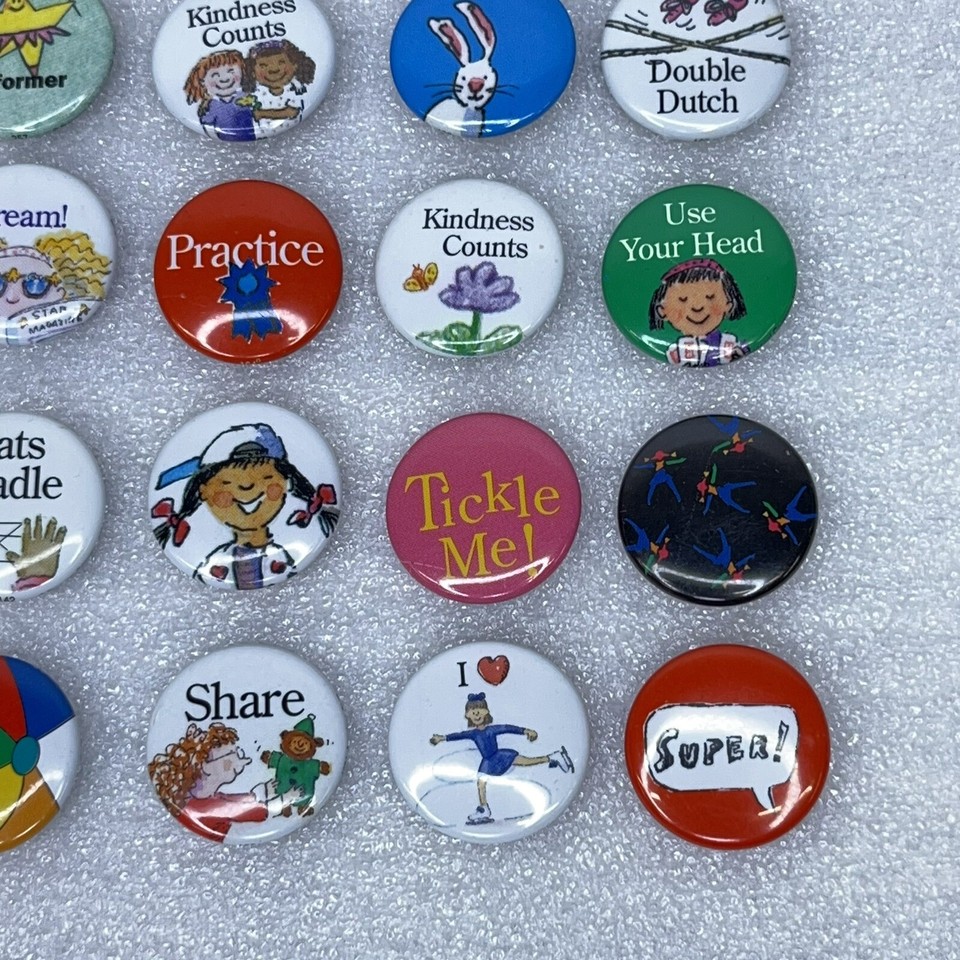 Vintage American Girl Grin Pins, Lot of 25, Faces Sports 1994 Buttons ...