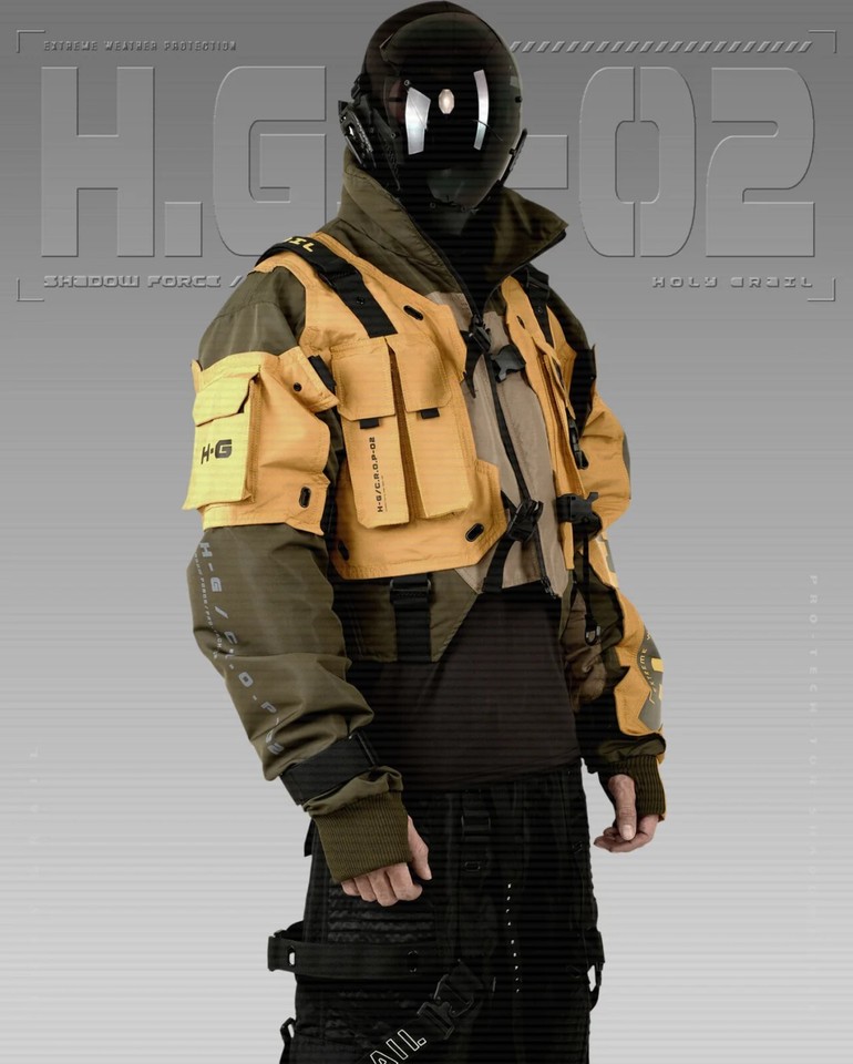 Men's Techwear Yellow Jacket Hoodie Full Zip Buckle Holygrail H.G.C-02 ...