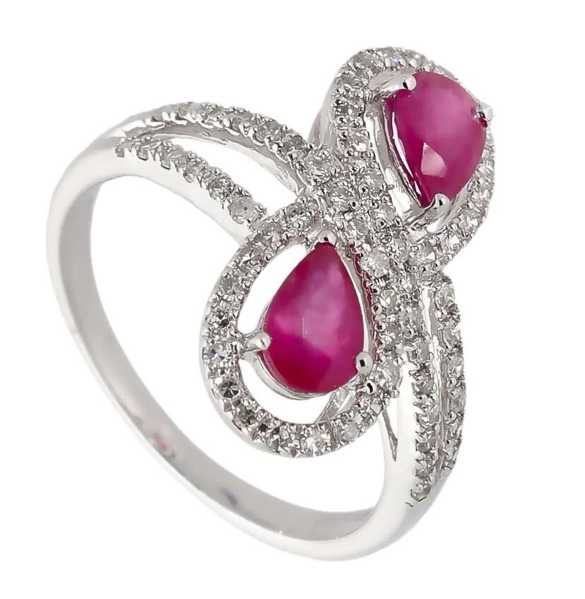 1.40ct Natural Diamond 14k BIS Hallmarked White Gold Ruby Cocktail Ring ...