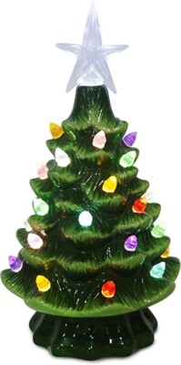Christmas Is Forever 7.5" Ceramic Green Nostalgic Light Up Christmas ...