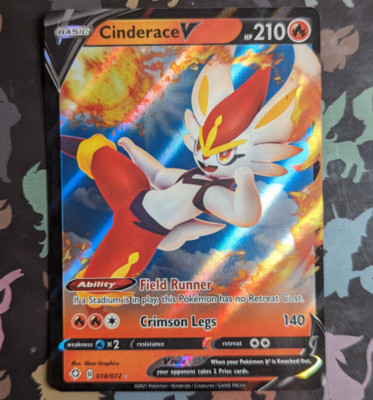 Cinderace V 018/072 Ultra Rare Half Art Shining Fates Pokemon Card Near ...