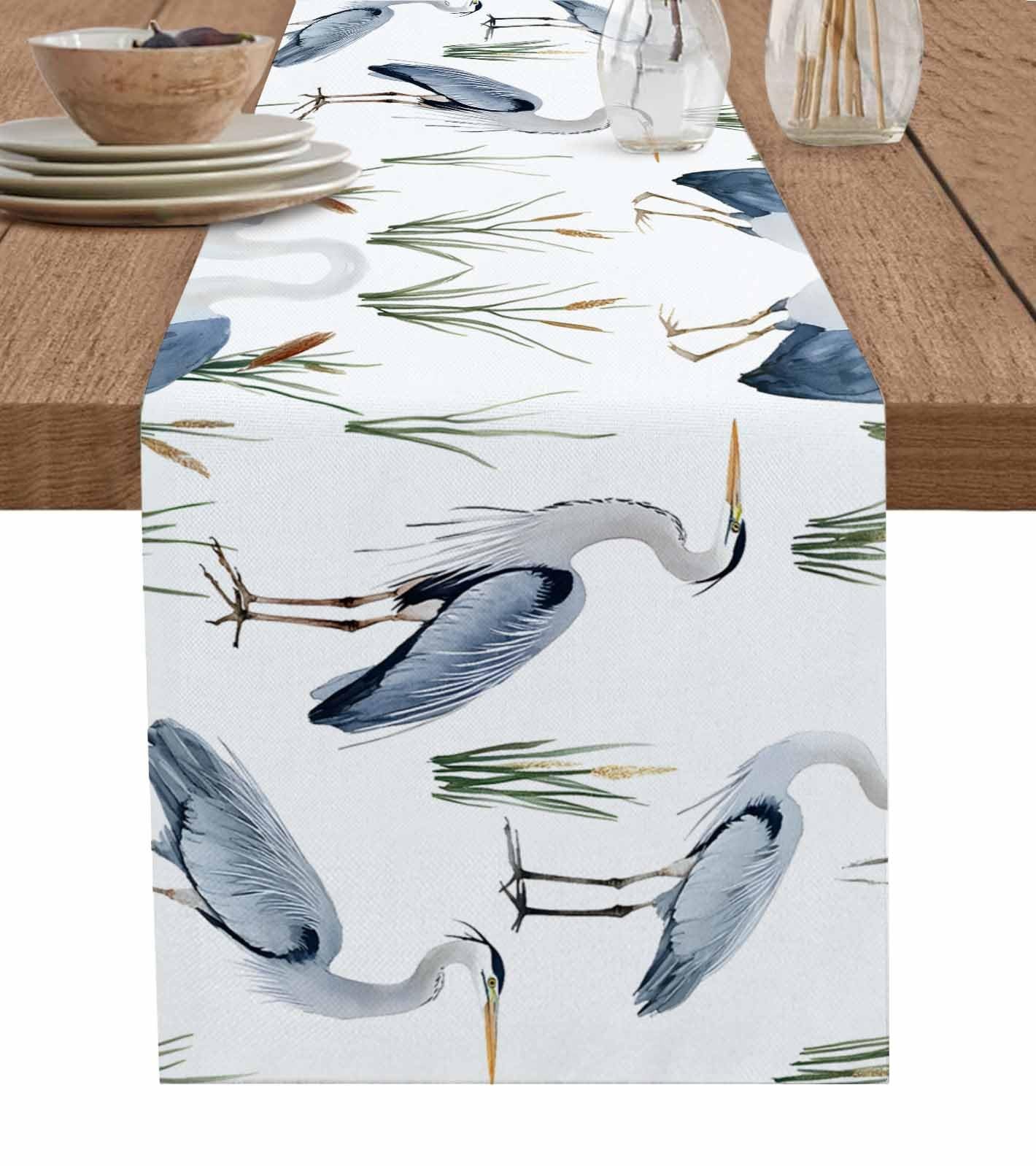 Sea Bird Seabird Heron on White Table Runner Dresser Scarf, Long-beaked ...