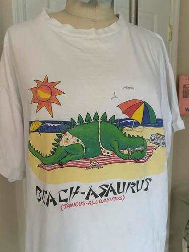 VINTAGE ALORE 1990s Rad T-Rex Beach-asaurus Rex White… - Gem