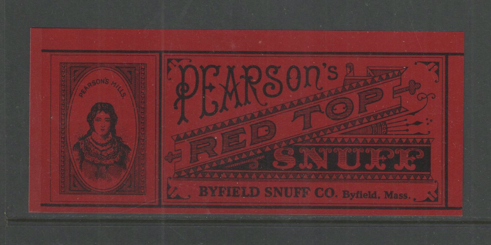 1930s PEARSONS RED TOP SNUFF BYFIELD SNUFF CO BYFIELD MASS Unused LABEL ...