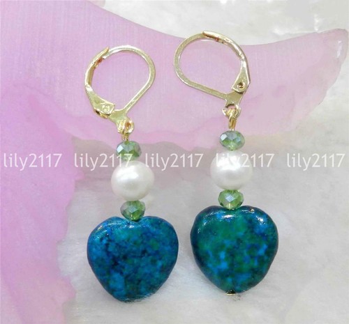 15mm Heart Shaped Azurite Gems Phoenix Stone &True White Cultured Pearl ...