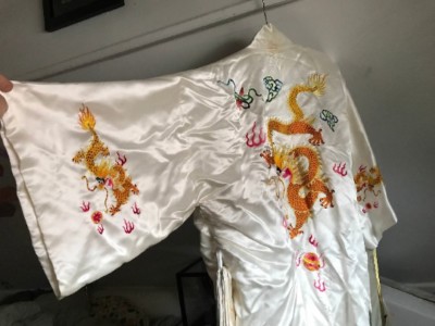 Dueling Dragons Night Dress, White Satin Night Gown, nightgown, night ...