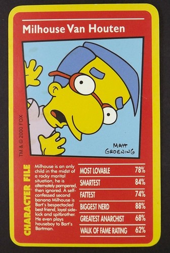 1 x card Top Trumps character of The Simpsons Milhouse Van Houten T56 ...