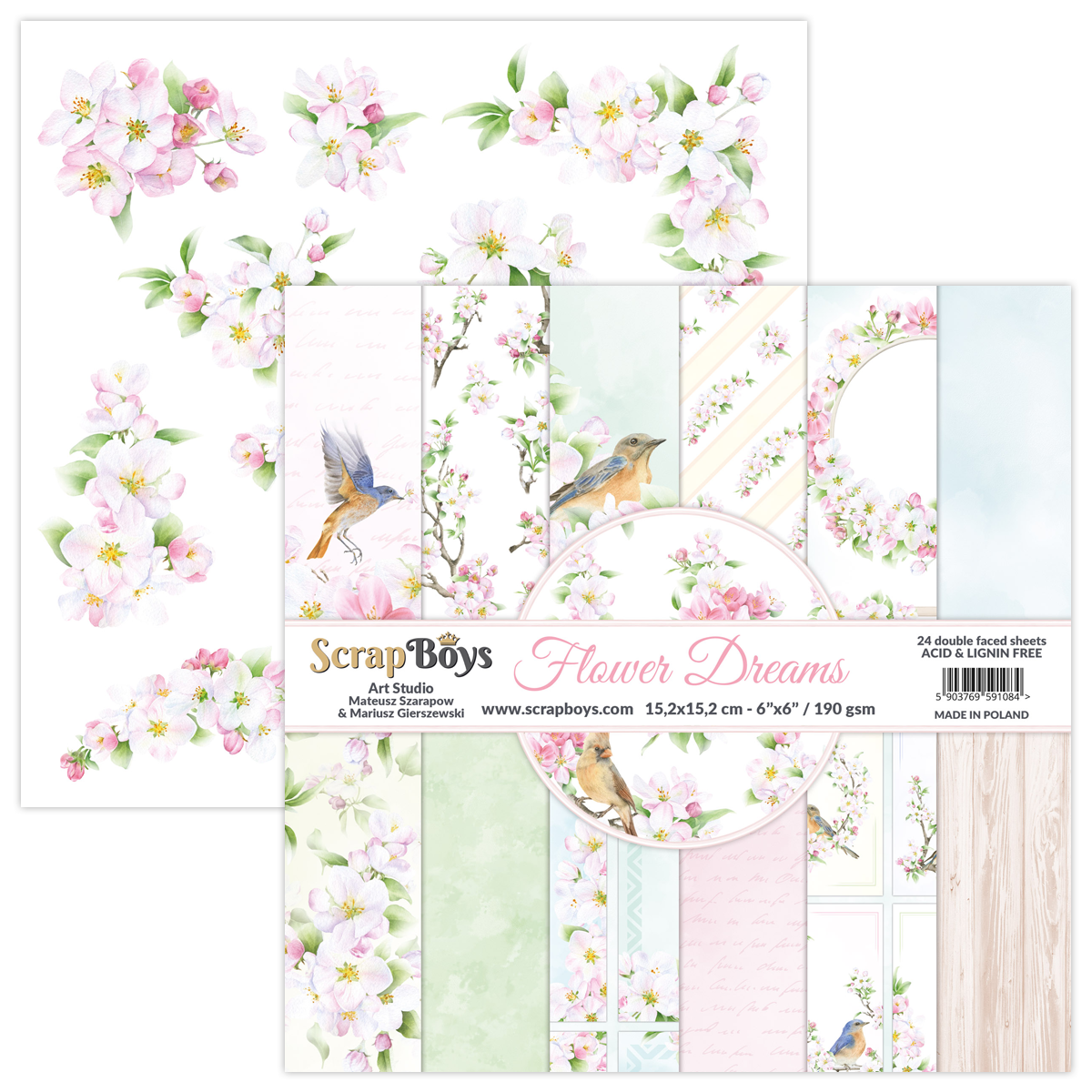 Double-sided scrapbooking paper set 6"x6", 24 sheets, Flower Dreams ...