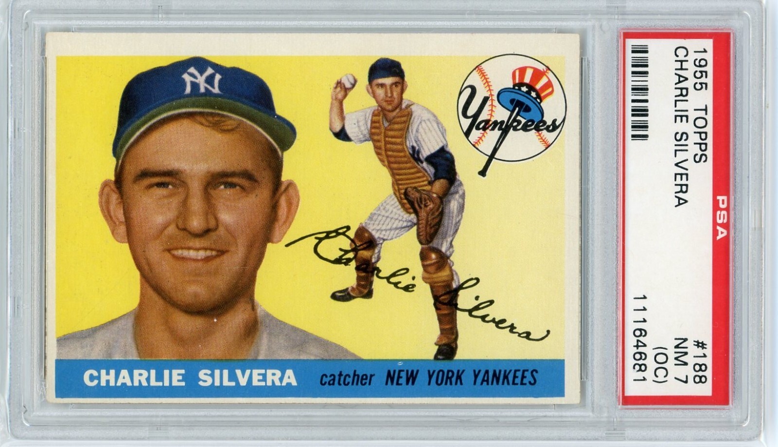 1955 Topps Charlie Silvera PSA 7 OC NM #188 High Grade Vintage MLB NY ...