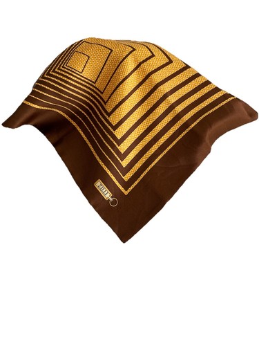 S42# Zilli Paris Silk Scarf Brown Gold Geometric Square Pattern Made In ...