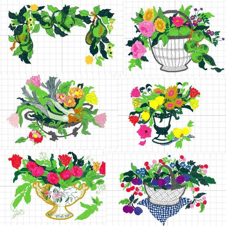 Flowers PES embroidery pack on USB 40 designs files to embroider plants ...