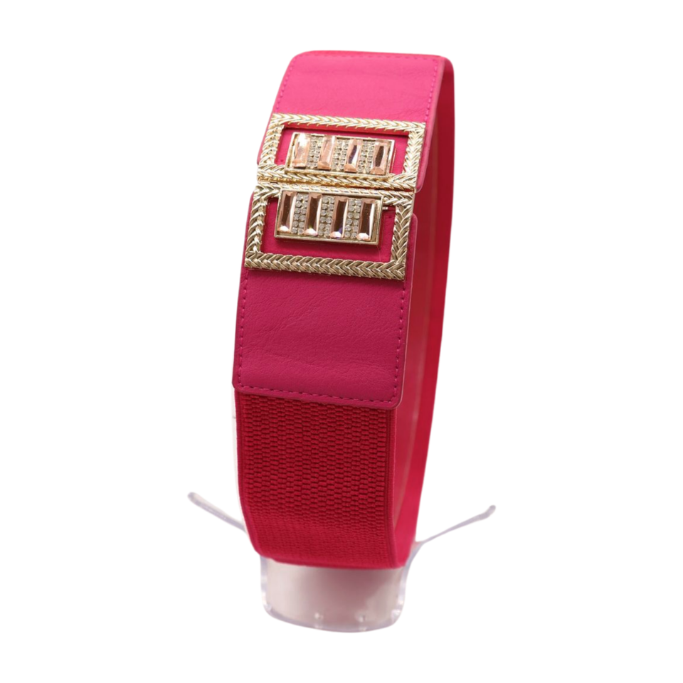 Women Pink Elastic Fashion Belt Gold Bling Square Buckle S M | eBay