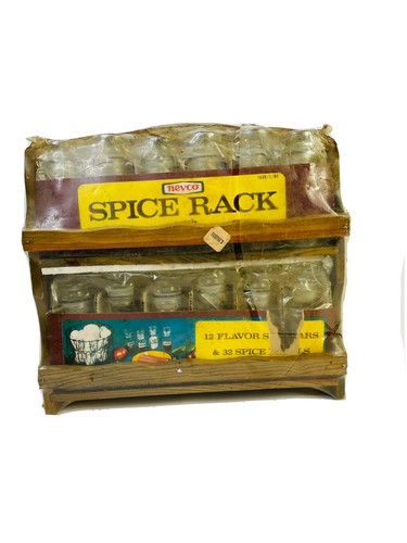 Deadstock Vintage 60s Wooden Spice Rack Glass Spice Jars MCM Country ...