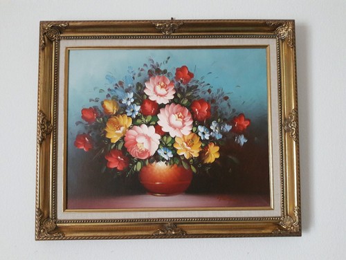 ORIGINAL SIGNED D PERRY PAINTING OIL ON CANVAS STILL LIFE FLOWERS | eBay