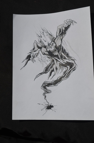 Original Art Halloween Skull Demon Flight drawing on Paper Nicole ...