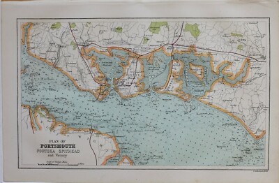 1885 MAP PLAN OF PORTSMOUTH PORTSEA SPITHEAD & VICINITY HARBOUR THORNEY ...