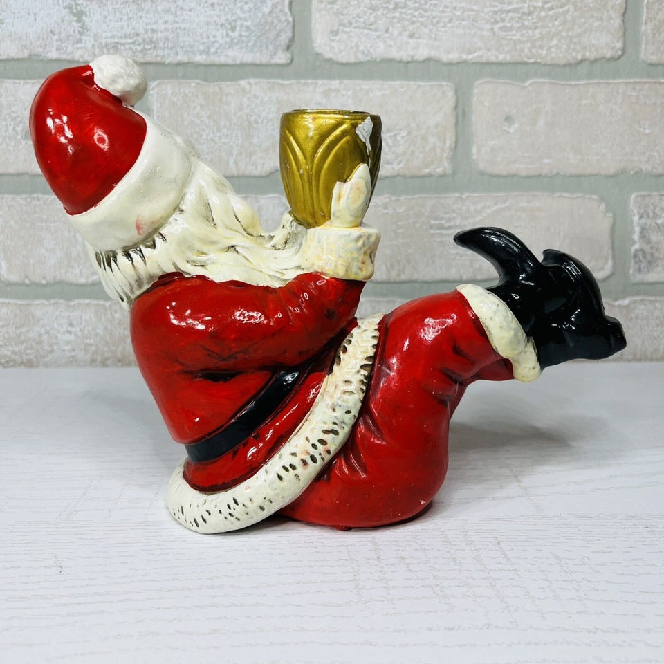 Vintage MCM Christmas Santa Claus Candle Holder Reclining Candlestick ...