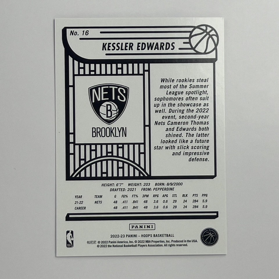 2022-23 Panini Hoops Basketball Kessler Edwards Base #16 Brooklyn Nets ...