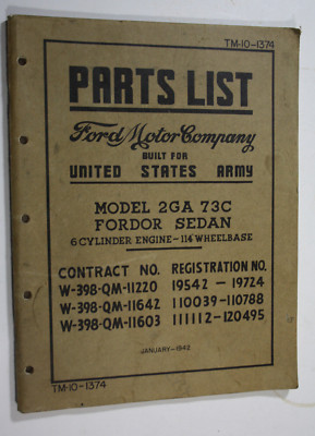 FORD 2GA 73C FORDOR SEDAN PARTS LIST 1942 ORIGINAL TM-10-1374 | eBay