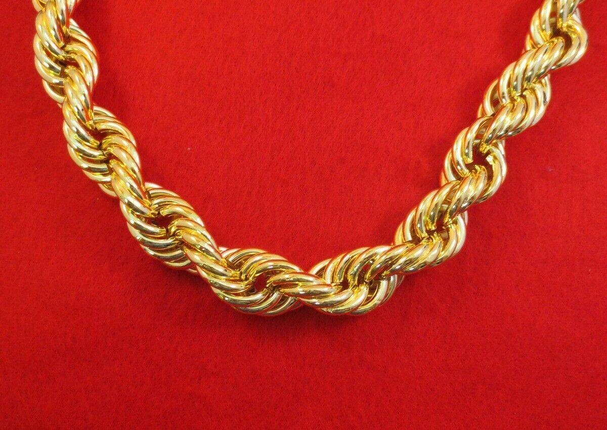 28" HIP HOP 20MM 18KT GOLD PLATED FAT RUN DMC DOOKIE BLING ROPE CHAIN ...