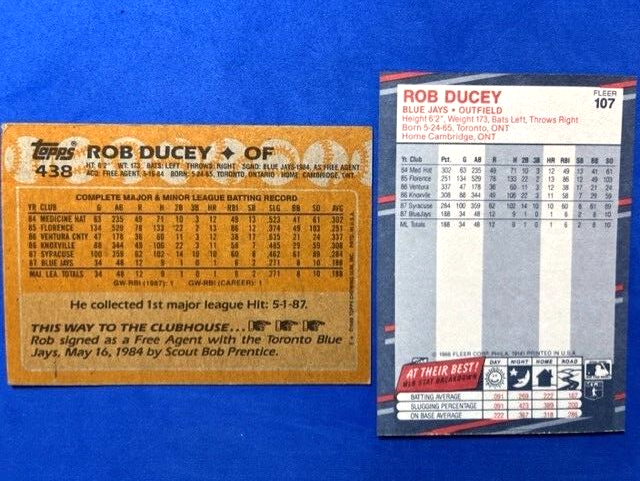 MLB - Rob Ducey 1988 Topps & 1988 Fleer Baseball - Blue Jays | eBay