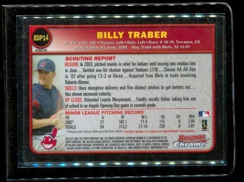 2003 TOPPS BOWMAN CHROME Refractor Baseball Card BDP14 BILLY TRABER ...