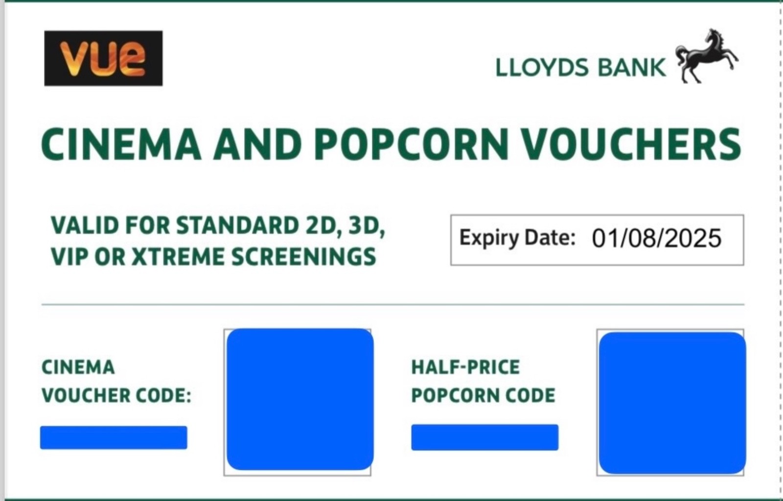 1, 2 or 3 Vue Cinema Tickets + Half Price Popcorn, Glasses for 3D Films ...