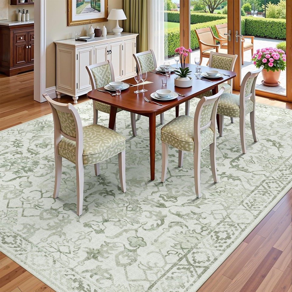 Sage Neutral Large Area Rug 9x12 for Living Room, Washable Rug for ...