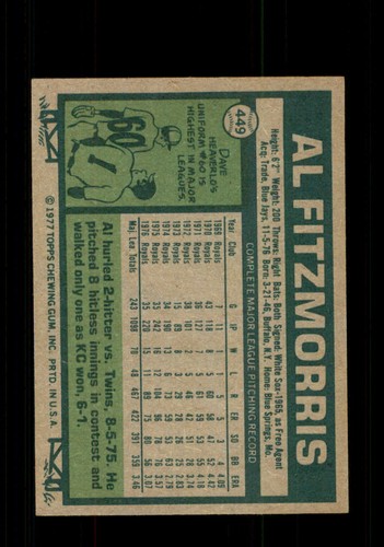 1977 Topps #449 Al Fitzmorris Cleveland Indians NM-MT | eBay