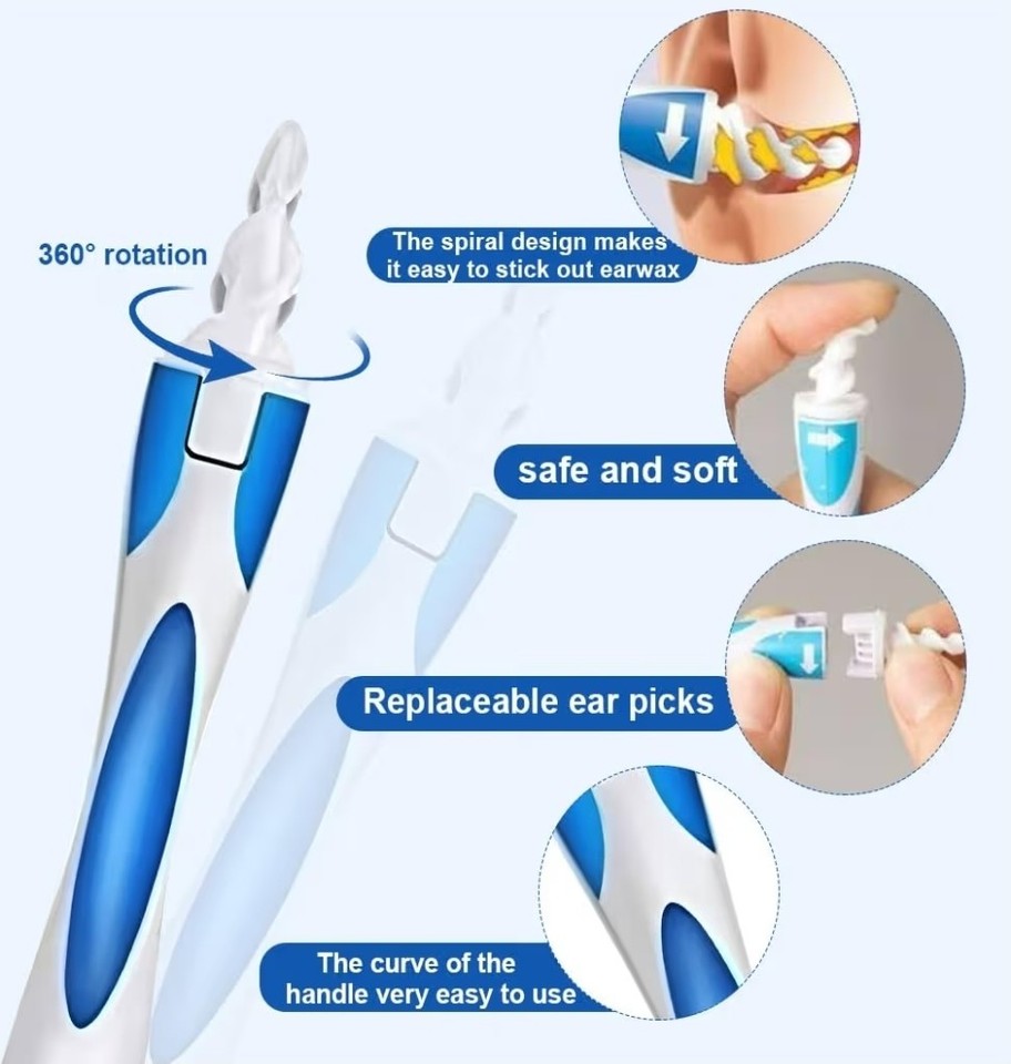 Ear Wax Remover, Safe and Soft 360 Degree Spiral Silicone Ear Cleaning ...