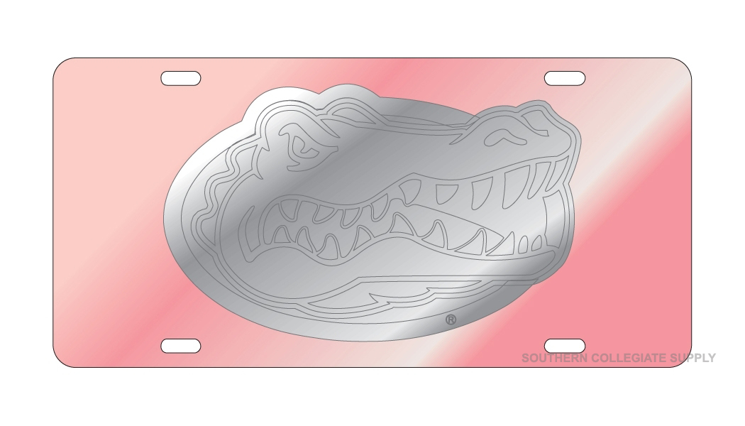 UF UNIVERSITY OF FLORIDA Gators Pink Mirrored License Plate / Car Tag ...