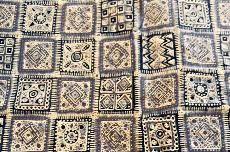 VTG Faux Batik Geometric Tiles 2-inch Squares Black Gray & Cream 32"X32 ...
