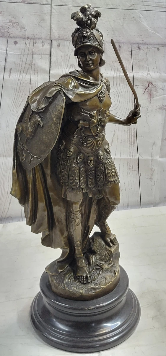 Roman Soldier With Javelin And Shield Sculpture Faux Bronze