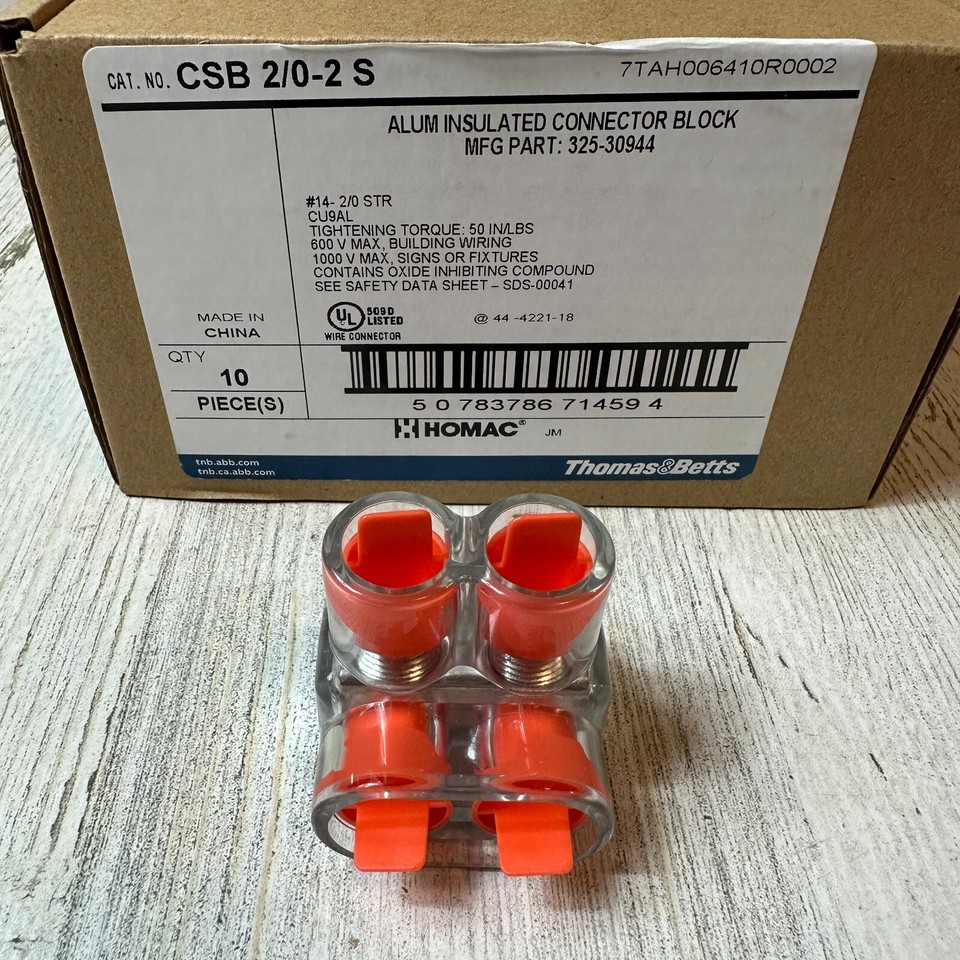 Qty 10 - HOMAC T&B CSB 2/0-2 S Alum Insulated connector block-2 Port 1 ...